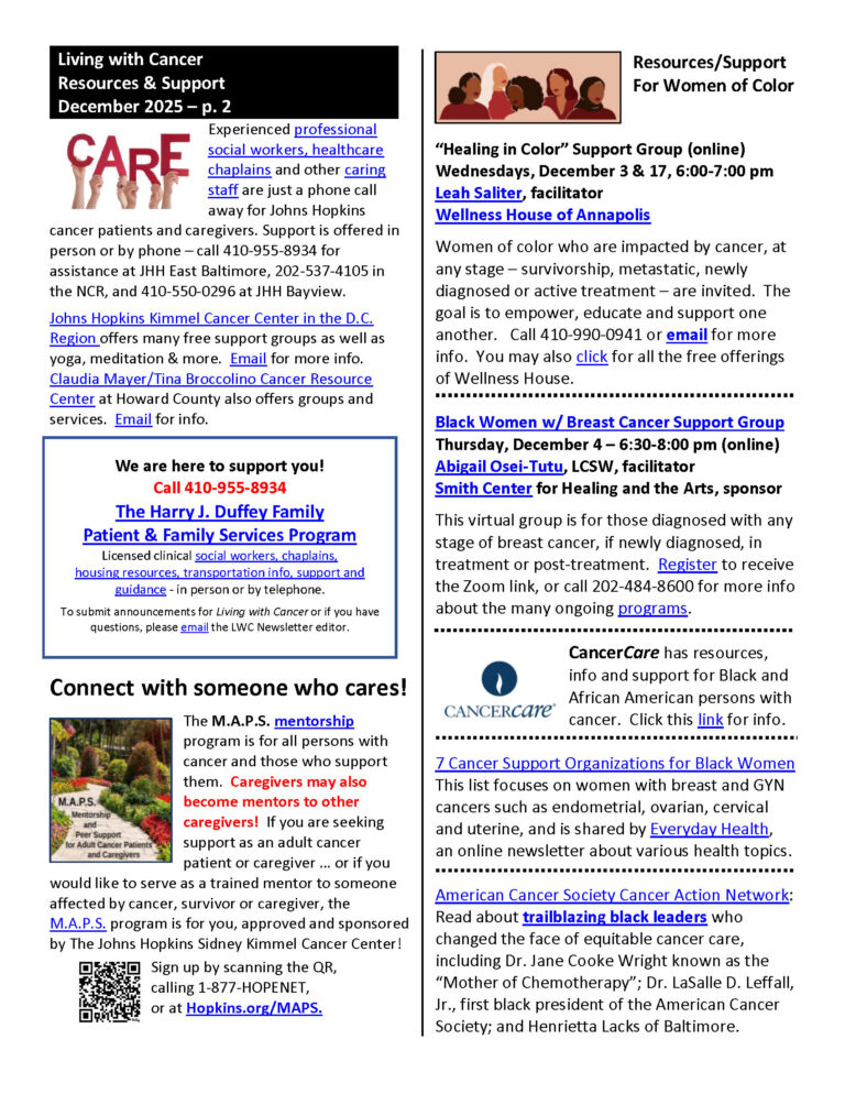 Living with Cancer Resources and Support – December 2025